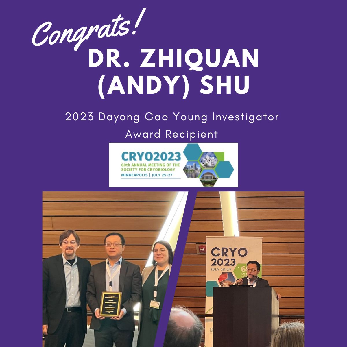 Dr. Zhiquan (Andy) Shu wins award from the International Society for ...